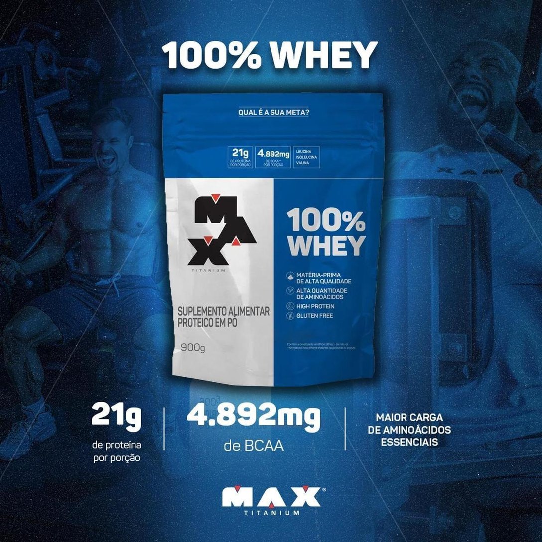 100% Whey Concentrado 900g Refil - Max Titanium - Morango | Netshoes