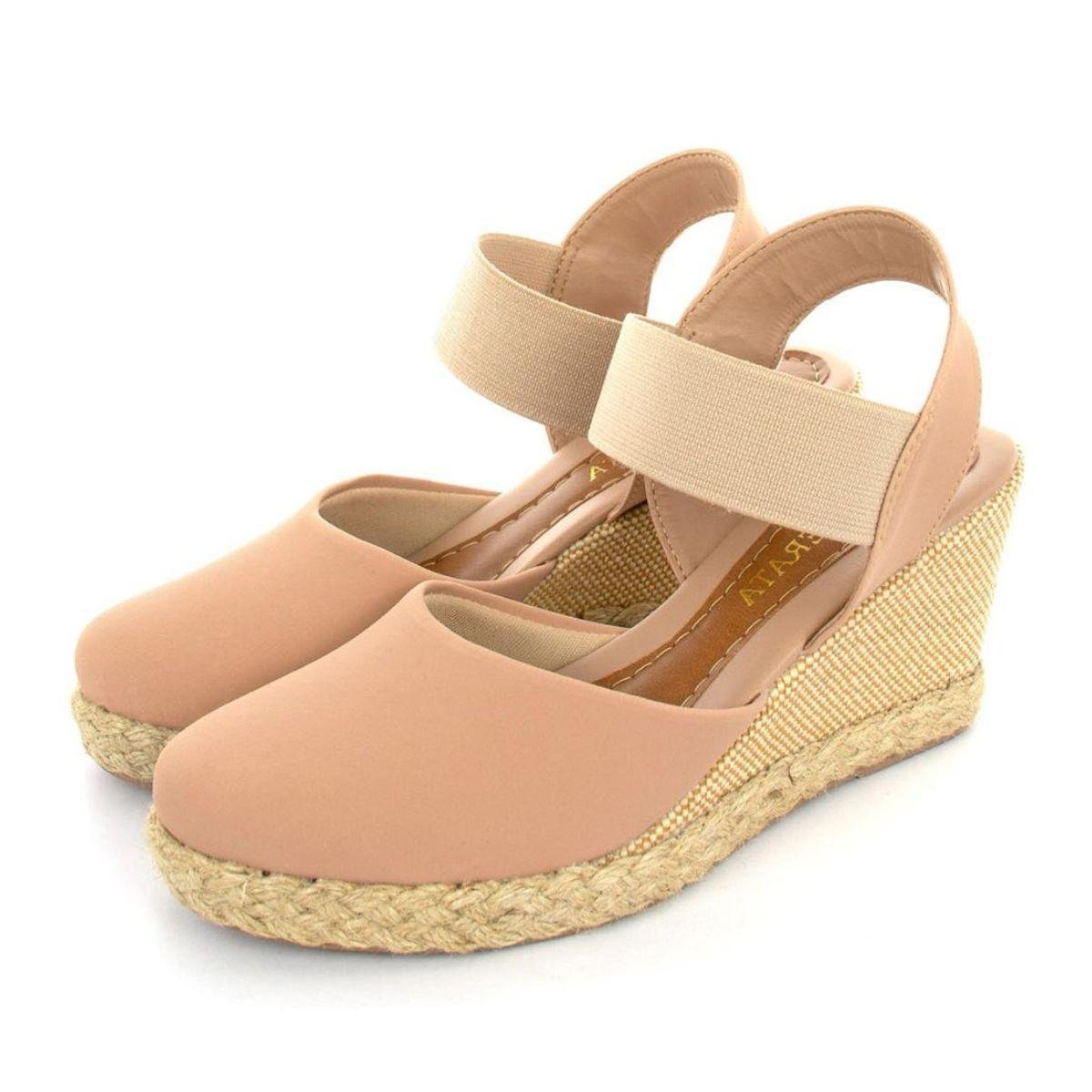 Anabela Feminina Sandália Plataforma Bico Redondo - Nude | Netshoes