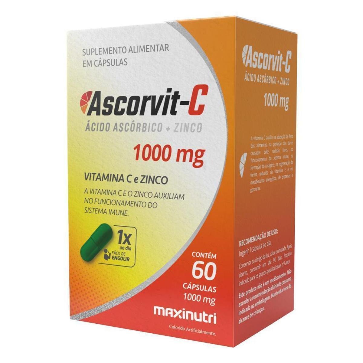 AscorVit Fonte de Vitamina C 1000mg 60 Cápsulas Maxinutri - undefined | Netshoes