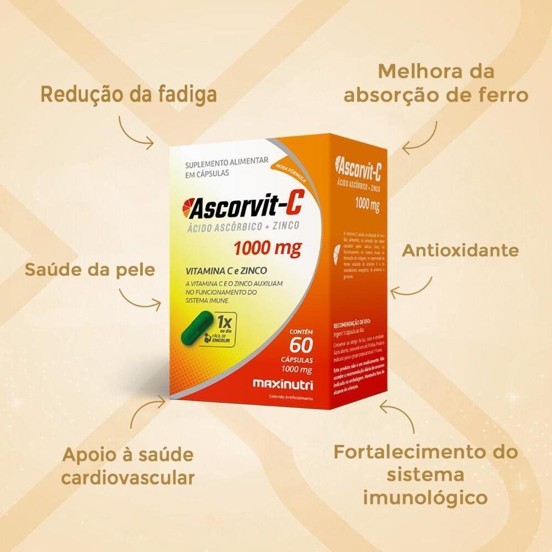 AscorVit Fonte de Vitamina C 1000mg 60 Cápsulas Maxinutri - undefined | Netshoes