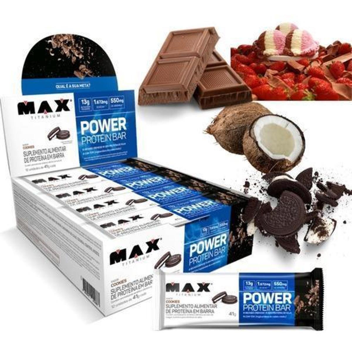 Barra Proteína Max Titanium Power Protein Whey Bar Cx 12 Un - Cookies ...