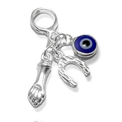 Berloque Charm Patuá Olho Grego,Mão de Figa e Ferradura Banhado a Prata ...
