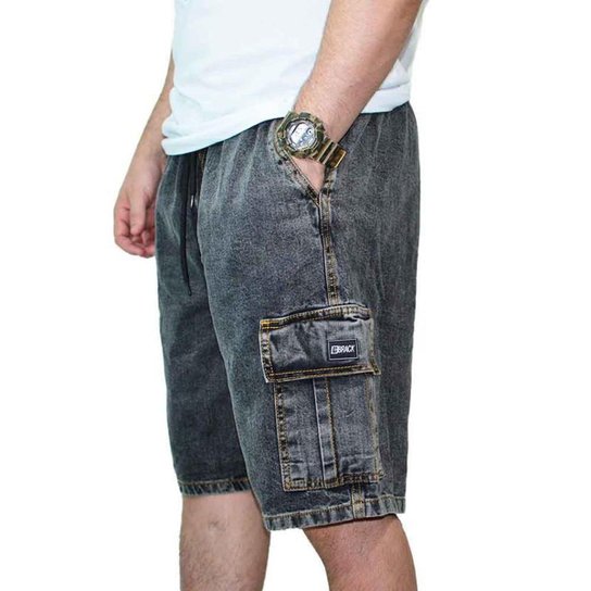 Bermuda Brack Jeans Cargo Estonada - Preto | Netshoes