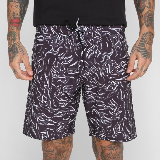 Bermuda D'Água Volcom Flames Masculina - Preto | Netshoes