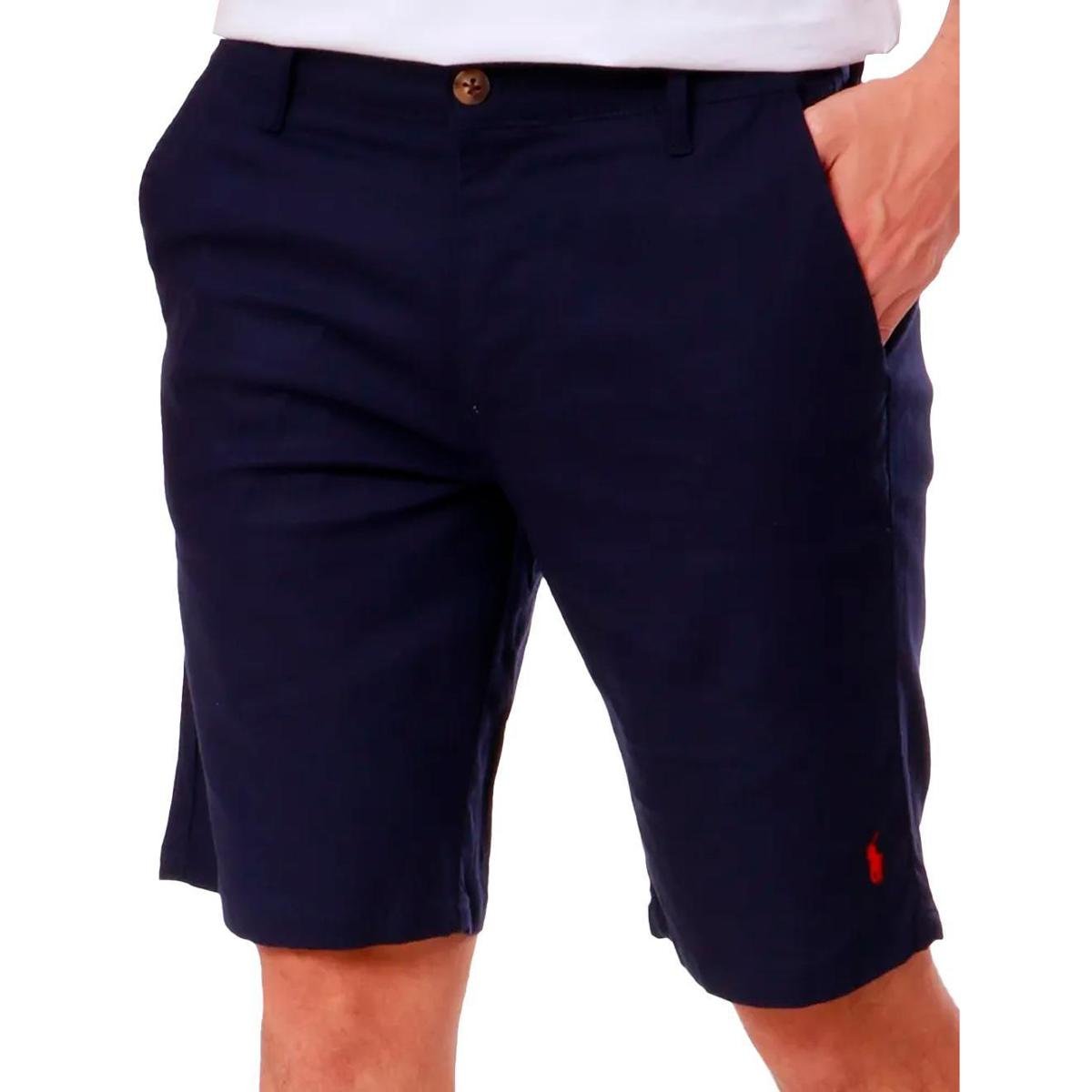 Bermuda Ralph Lauren Masculina Linho Red Icon Azul Marinho - Azul ...