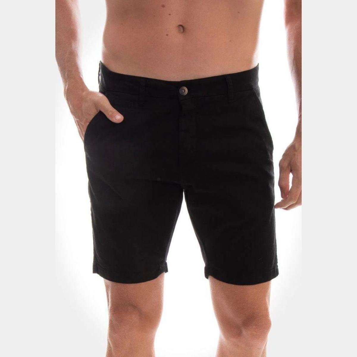 Bermuda Red Feather Sarja Bolso Relógio Masculina Preta - Preto | Netshoes