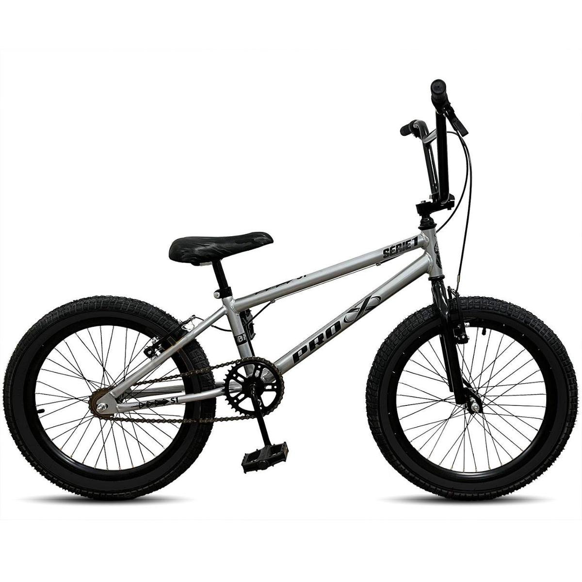 Bicicleta Aro 20 BMX Pro-X Série 1 Freestyle - Prata - Preto | Netshoes
