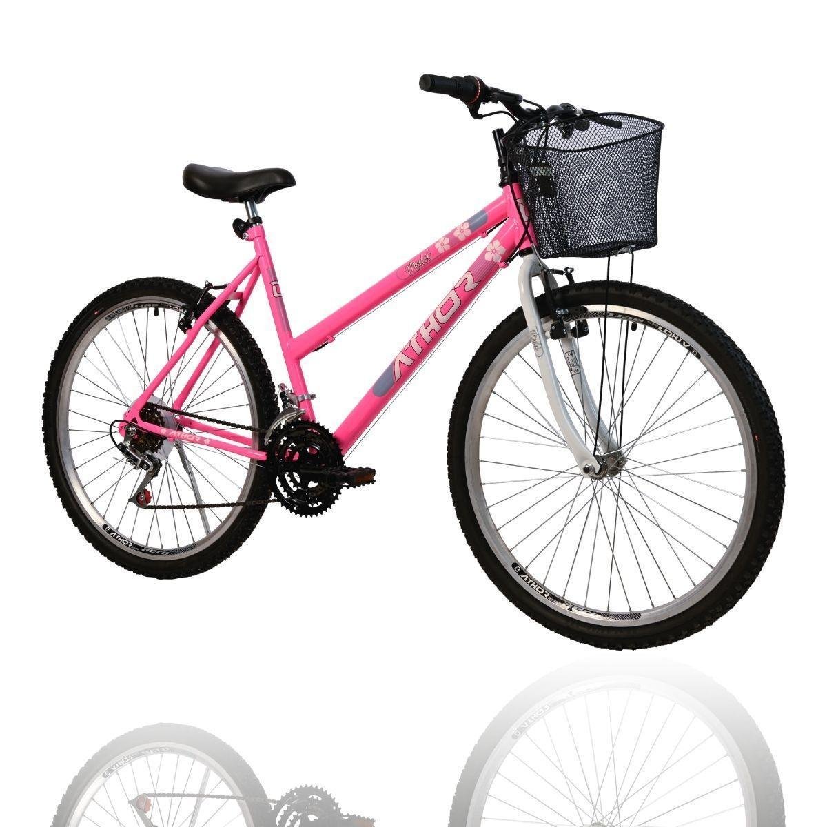 Bicicleta Aro 26 Feminina Athor Model C/ Cestão Passeio 18v - Rosa ...