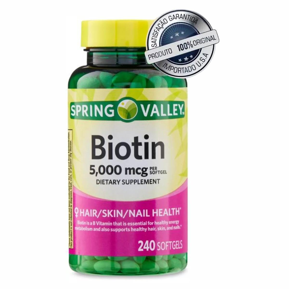 Biotina 5000 Mcg Spring Valley 240 Capsulas Biotin Usa - Branco | Netshoes