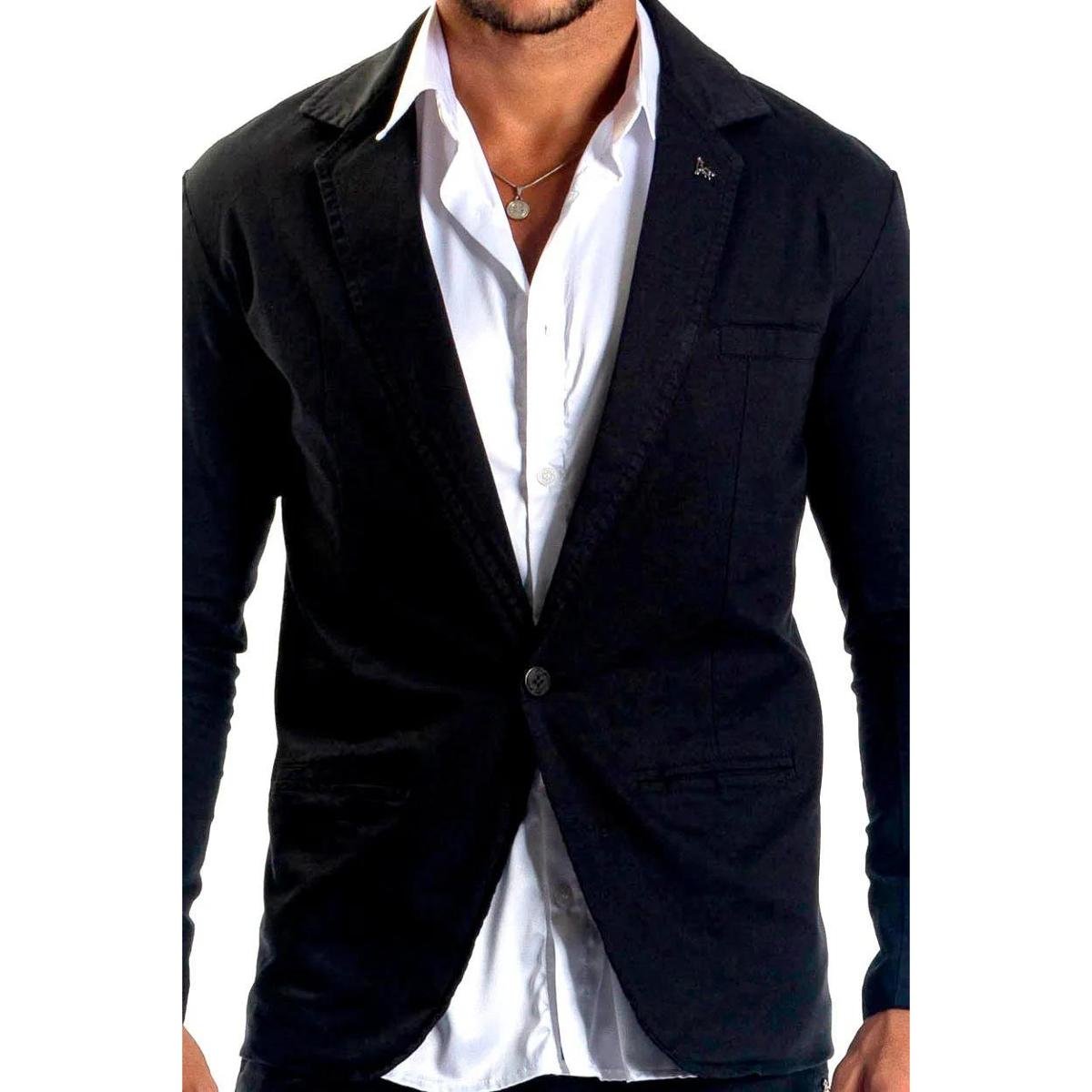 Blazer Esporte Fino Masculino Sarja Com Elastano - Preto | Netshoes