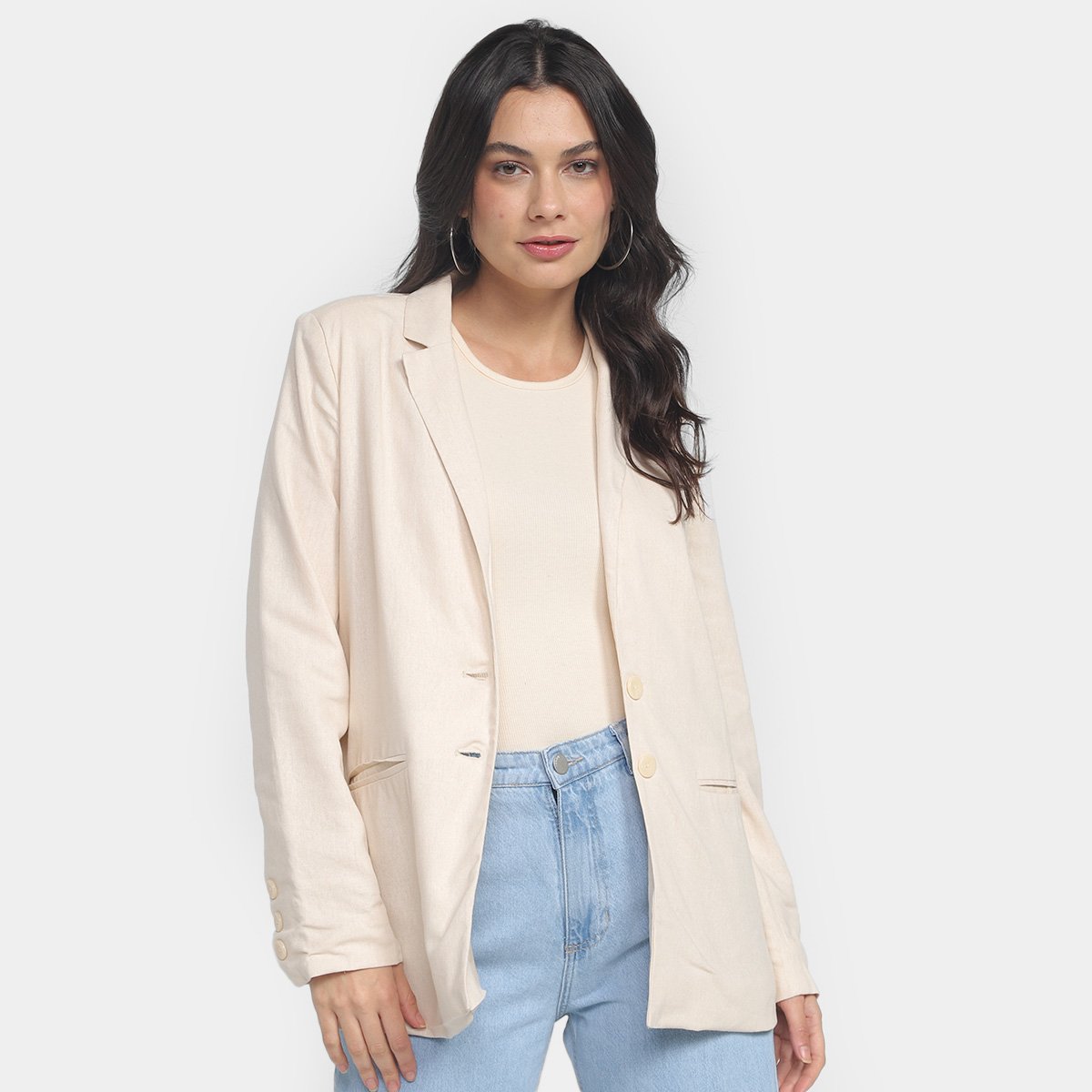 Blazer Hering Linho Feminino - Cáqui | Netshoes