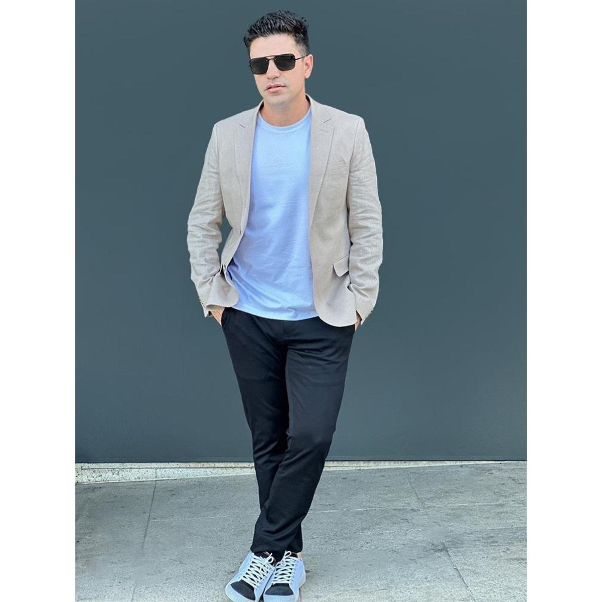 Blazer Masculino Slim Cáqui de Linho e Viscose - Cáqui | Netshoes