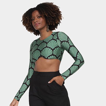 Blusa Farm Cropped Concha Manga Longa Feminina - Estampado | Netshoes