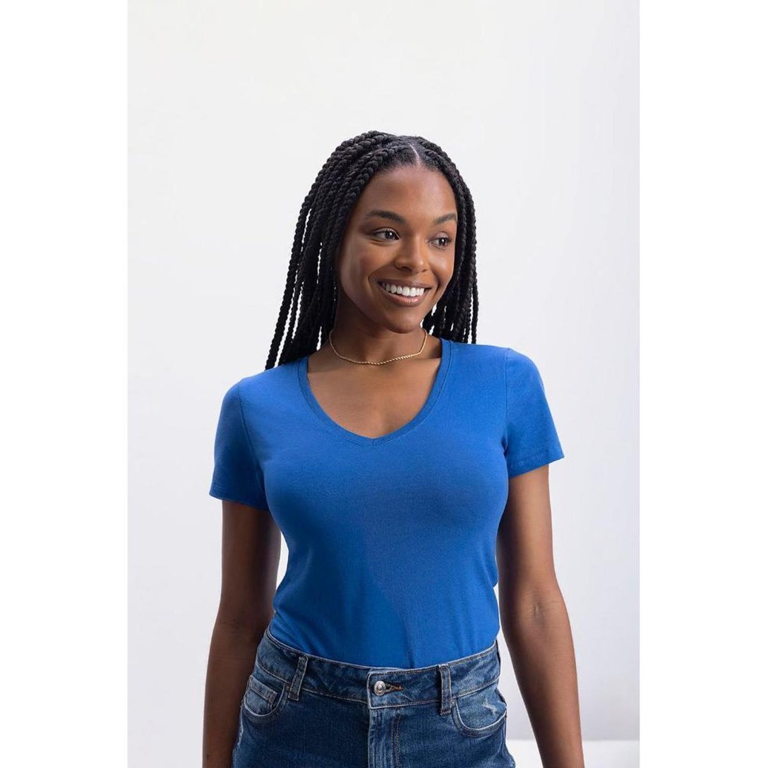 Blusa Gola V Feminina Em Malha Essendi - Azul | Netshoes