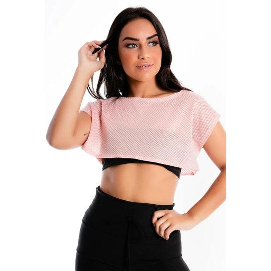 Blusa Racy Cropped Transparente Com Cropped REF: LX290 Feminina - Rosa ...