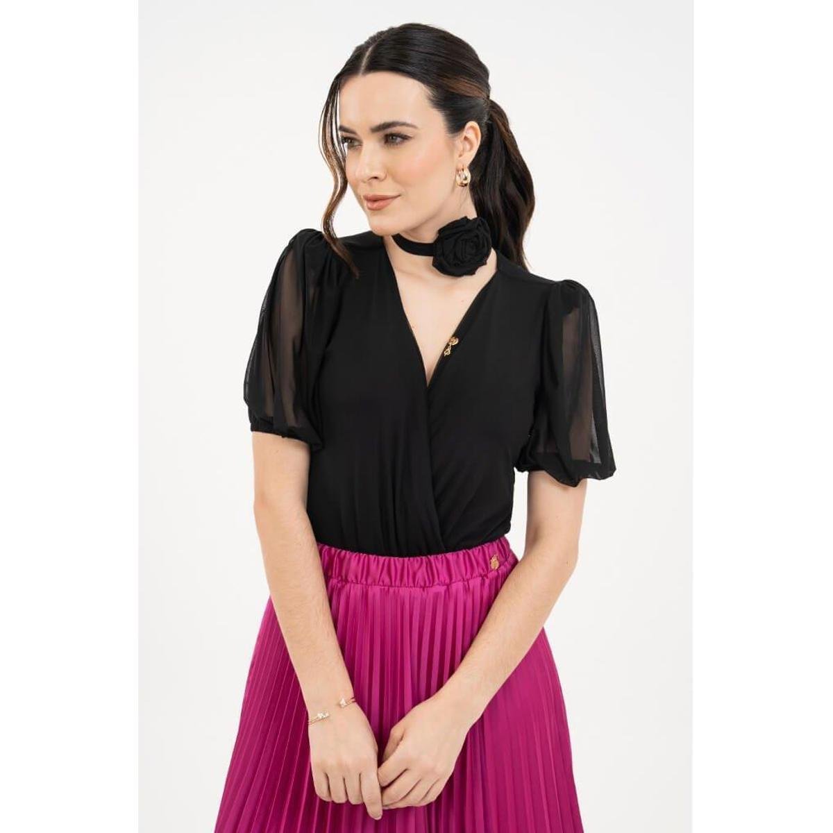 Body De Tule Com Transpasse Frontal Via Tolentino - Preto | Netshoes