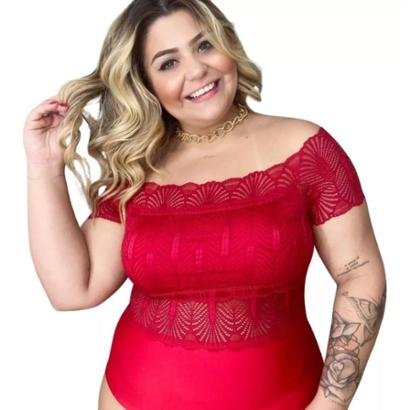 Body Renda Modelador Plus Size Com Elastano - Vermelho | Netshoes
