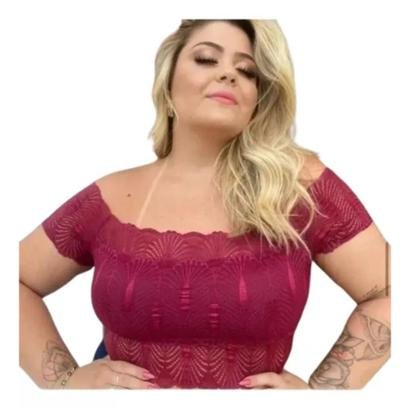 Body Renda Modelador Plus Size Com Elastano - Bordô | Netshoes