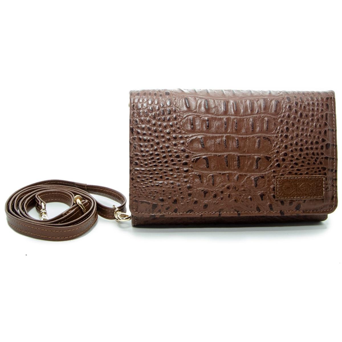 Bolsa Carteira Em Couro Nala Croco Cafe - Café | Netshoes