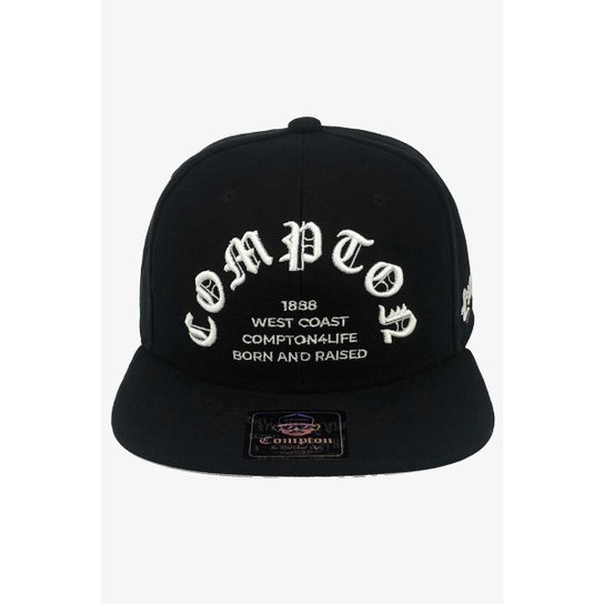 Boné Compton Aba Reta Snapback Born And Raised Preto - Preto | Netshoes