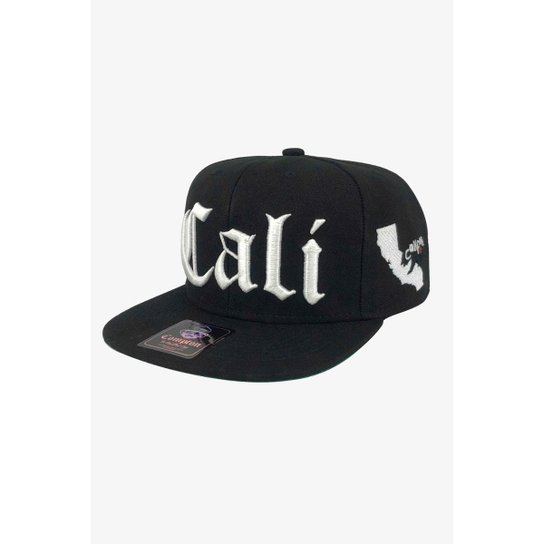 Boné Compton Aba Reta Snapback Cali Preto - Preto | Netshoes