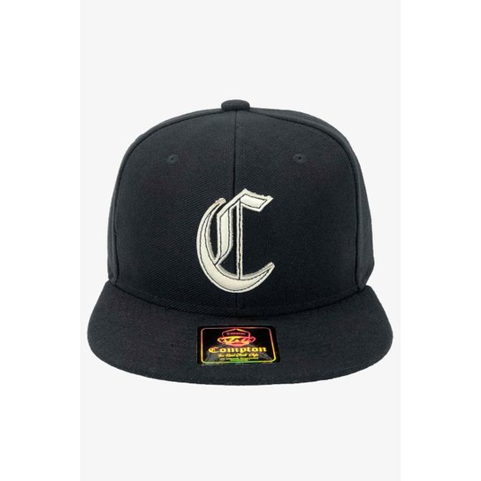 Boné Compton Aba Reta Snapback Logo Corte Laser Preto - Preto | Netshoes