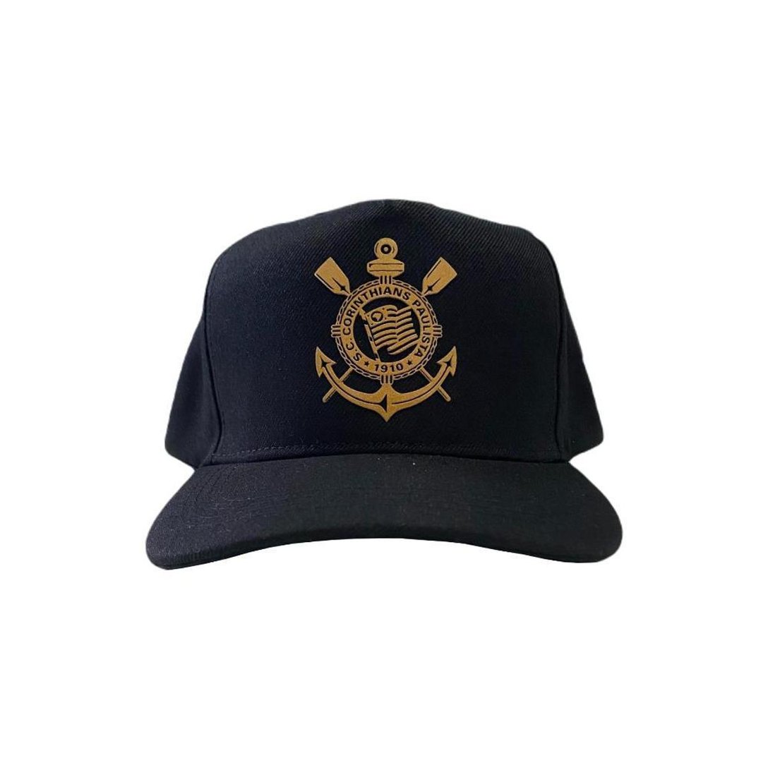 Boné Corinthians Símbolo Dourado Aba Curva Bordado Oficial - Preto ...