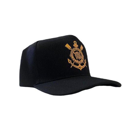 Boné Corinthians Símbolo Dourado Aba Curva Bordado Oficial - Preto ...