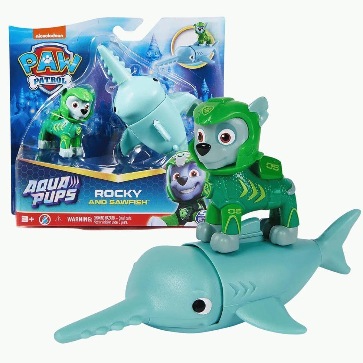 Boneco Rocky Patrulha Canina com Peixe Serra Aqua Pups Sunny - Verde | Netshoes