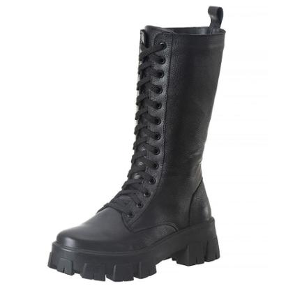 Bota Agnes Veronez Coturno Couro Cano Longo Tratorado Feminino - Preto ...
