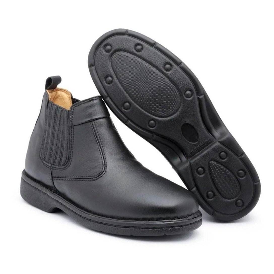 Bota Botina Antistress Ortopédica Masculino Couro 0999 - Preto | Netshoes