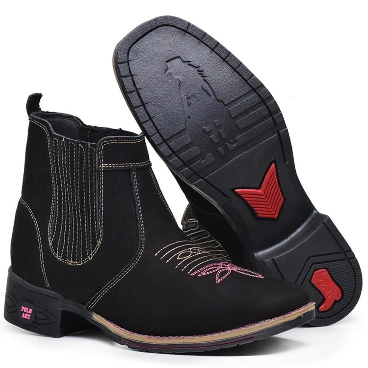 Bota Botina Feminina Texana Couro Bico Quadrado Cano Curto - Preto ...