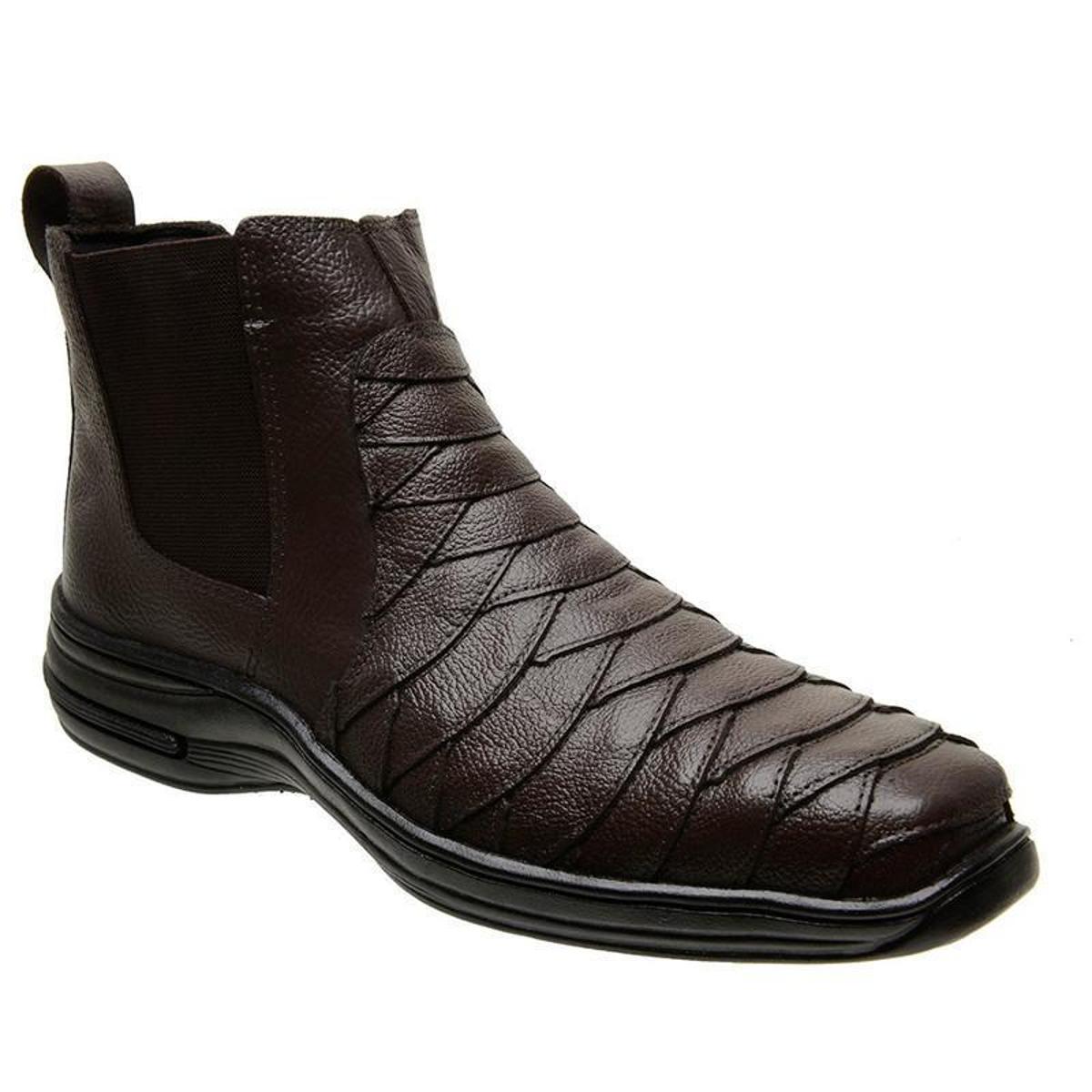Bota Butina Escamada Conforto Sem Cadarço Em Couro 777 - Marrom | Netshoes