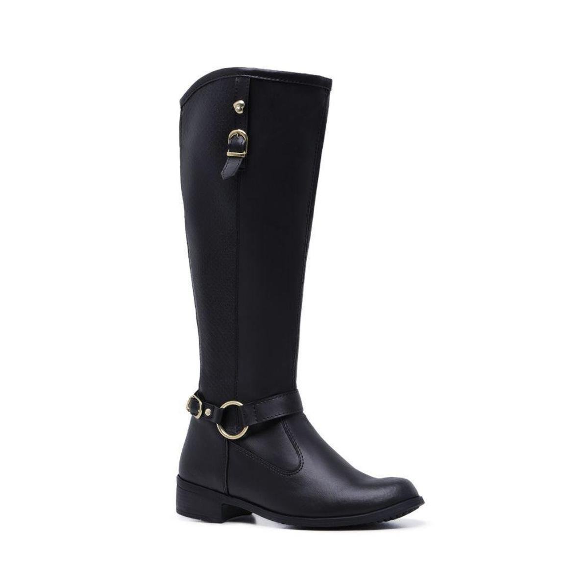 Bota Cano Alto Fecho de Zíper Feminino Bico Redondo - Preto | Netshoes