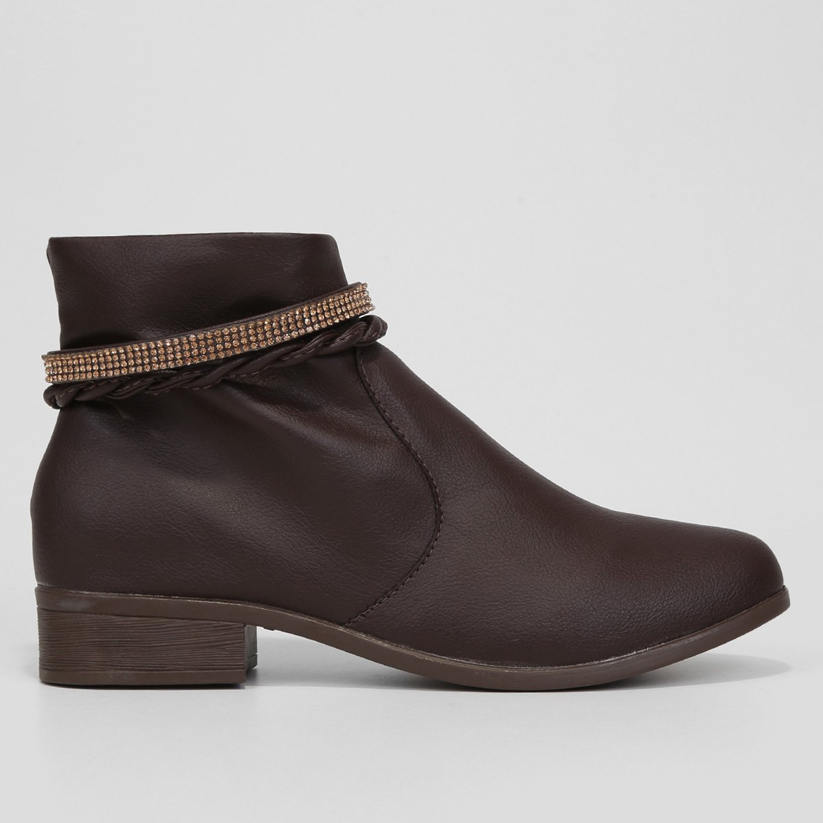 Bota Cano Curto Look Fashion Faixa Hotfix Feminina - Café | Netshoes