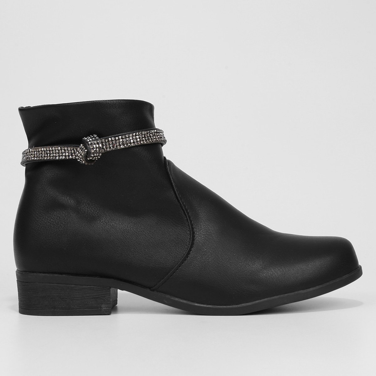 Bota Cano Curto Look Fashion Faixa Hotfix Feminina - Preto | Netshoes