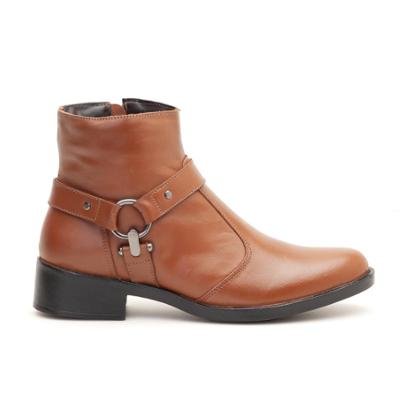 Bota Casual em Couro Feminino Zíper Cano Curto Argola Lateral Elegante ...