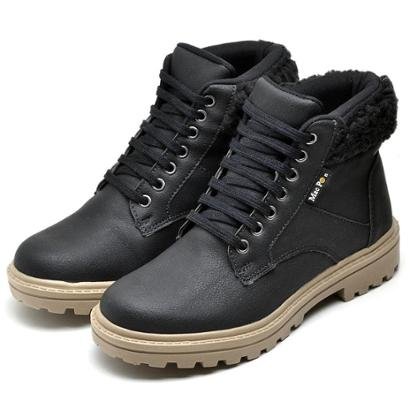 Bota Coturno Casual Cano Curto Feminina Detalhe Lã Solado de Borracha Tratorado - Preto | Netshoes