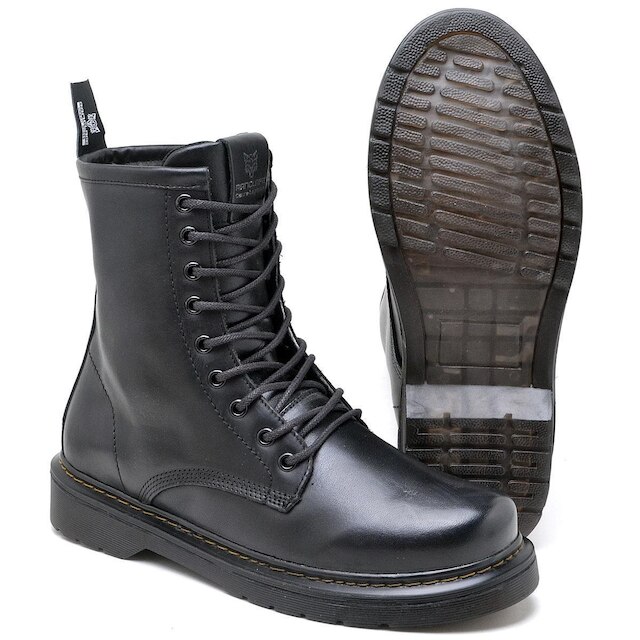 Bota Coturno Rock Cano Alto Couro Masculino - Preto | Netshoes