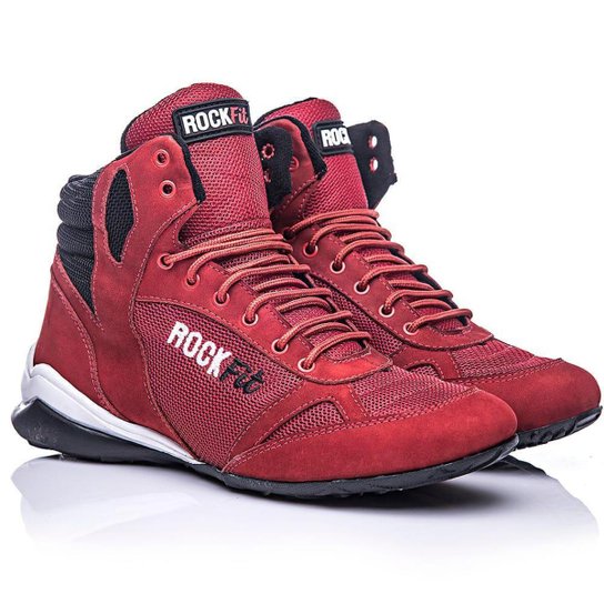 Bota De Treino Feminina Rock Fit Press Couro Cano Alto - Vermelho ...