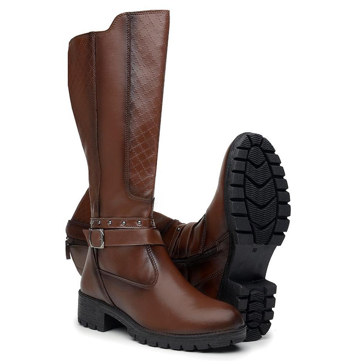 Bota Feminina Cano Longo Alto Tratorada Casual Zíper L722 Dona Beja ...