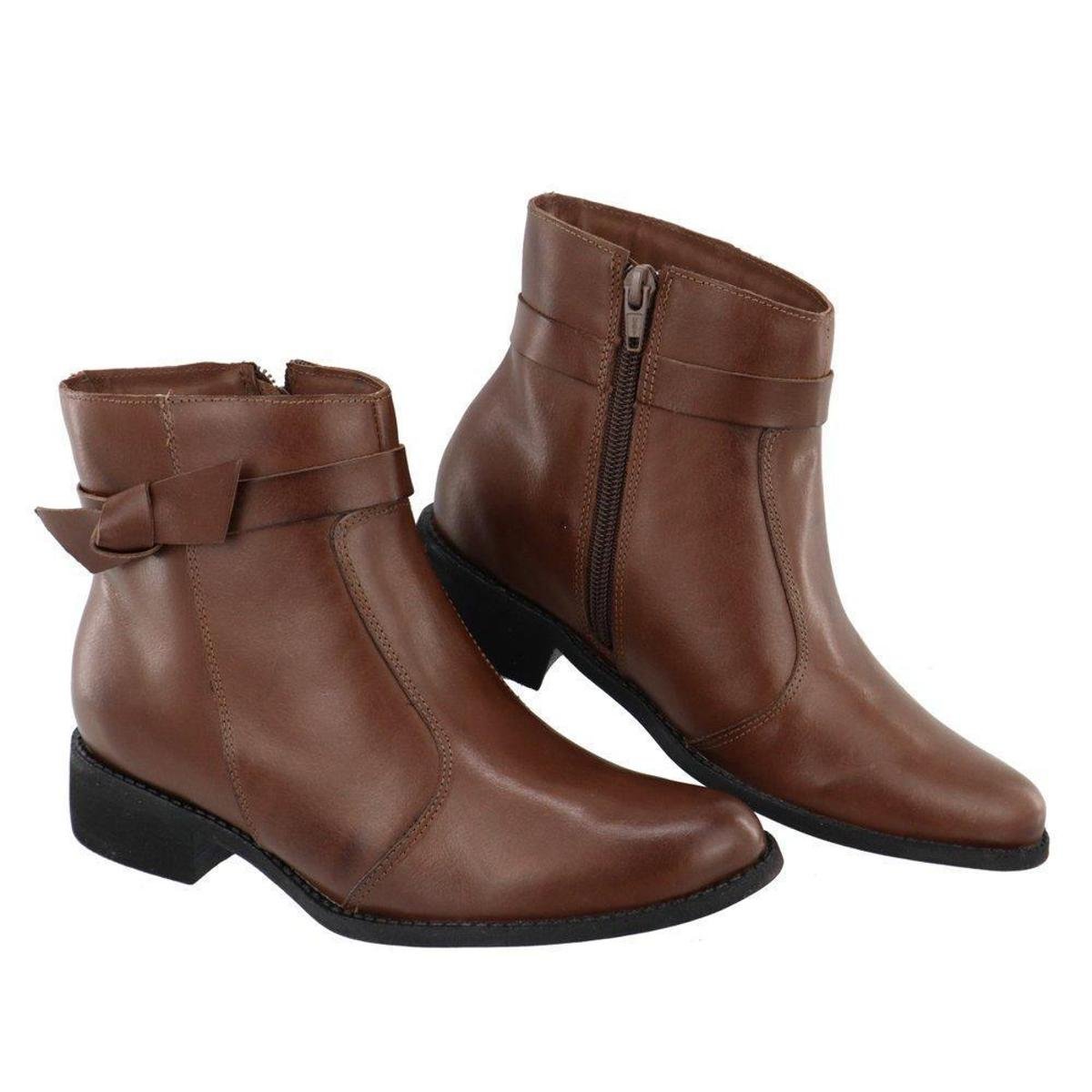 Bota Feminina Casual Nó Em Couro Cano Curto Maria Paula Botinha ...