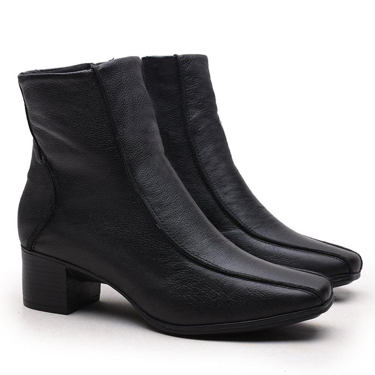 Bota Feminina Em Couro LegItimo - Luciana - Preto - Salto 4,5cm - Preto ...