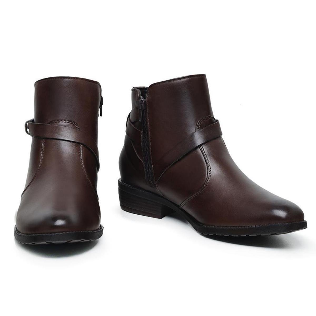 Bota Feminina em Couro Merana Marrom Cano Curto Sola Borracha 0852M ...