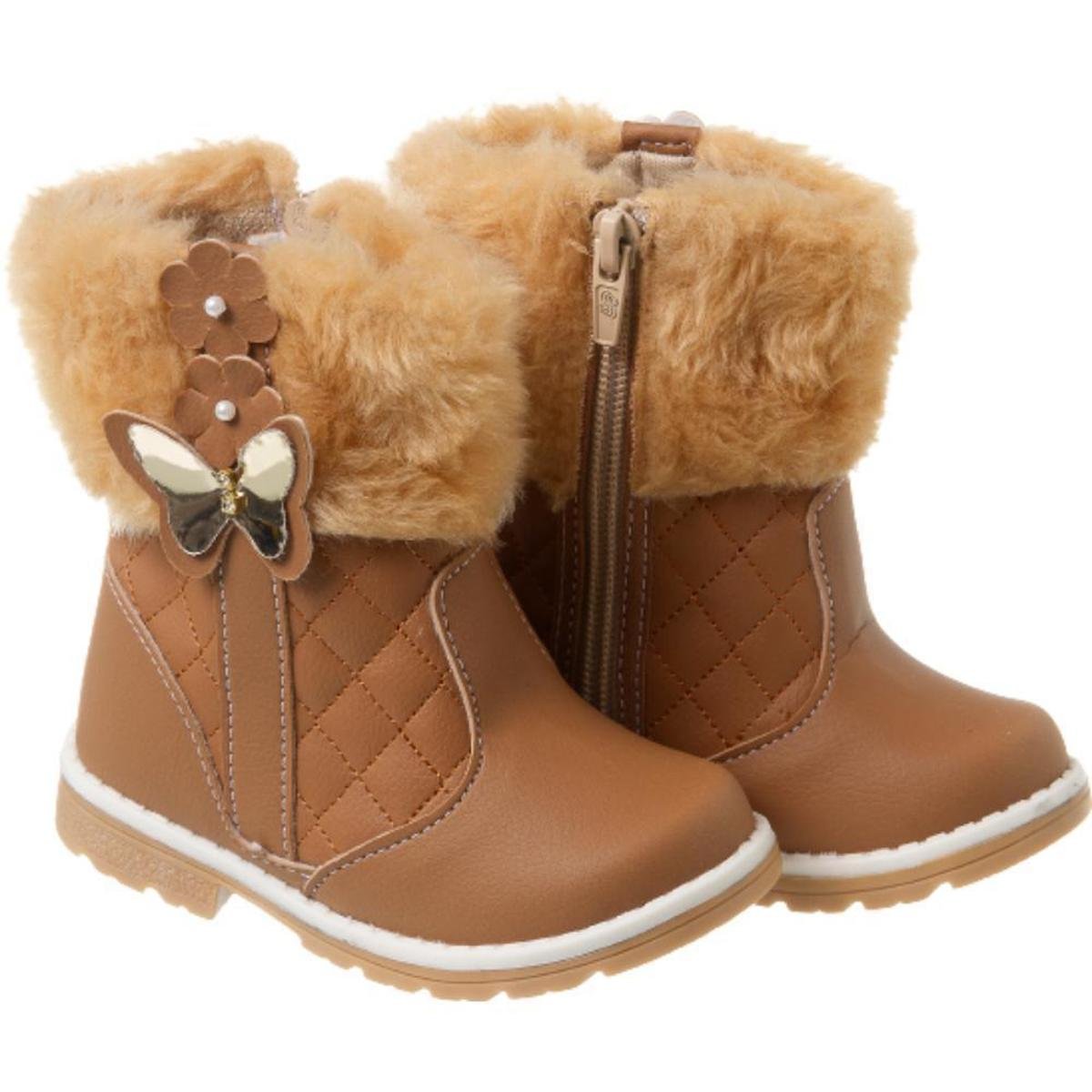 Bota Feminina Infantil Com Matelasse E Pelinho - Marrom | Netshoes