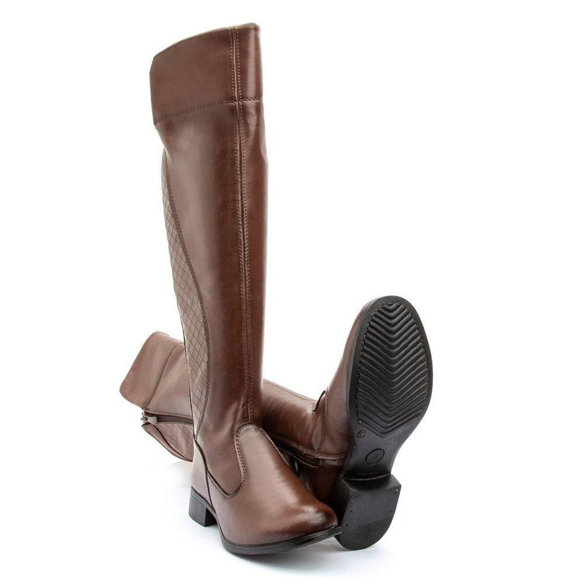 Bota Feminina Over The Knee Cano Longo Regulagem Salto Baixo - Marrom ...