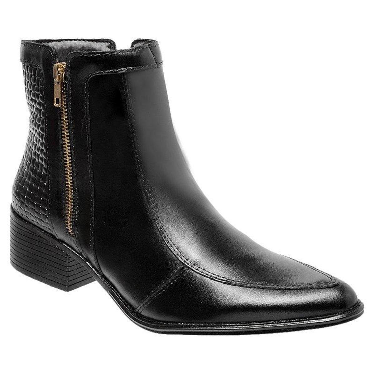 Bota Feminina Preta Cano Curto Em Couro 4091 - Preto | Netshoes