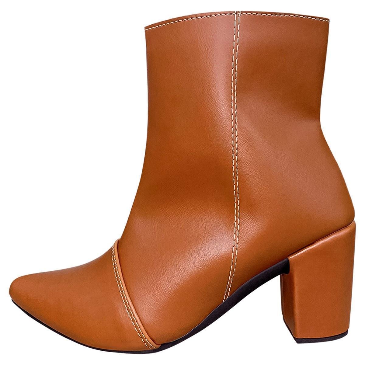 Bota Feminina Salto Médio Grosso Quadrado Bota da Moda Confort Com ...