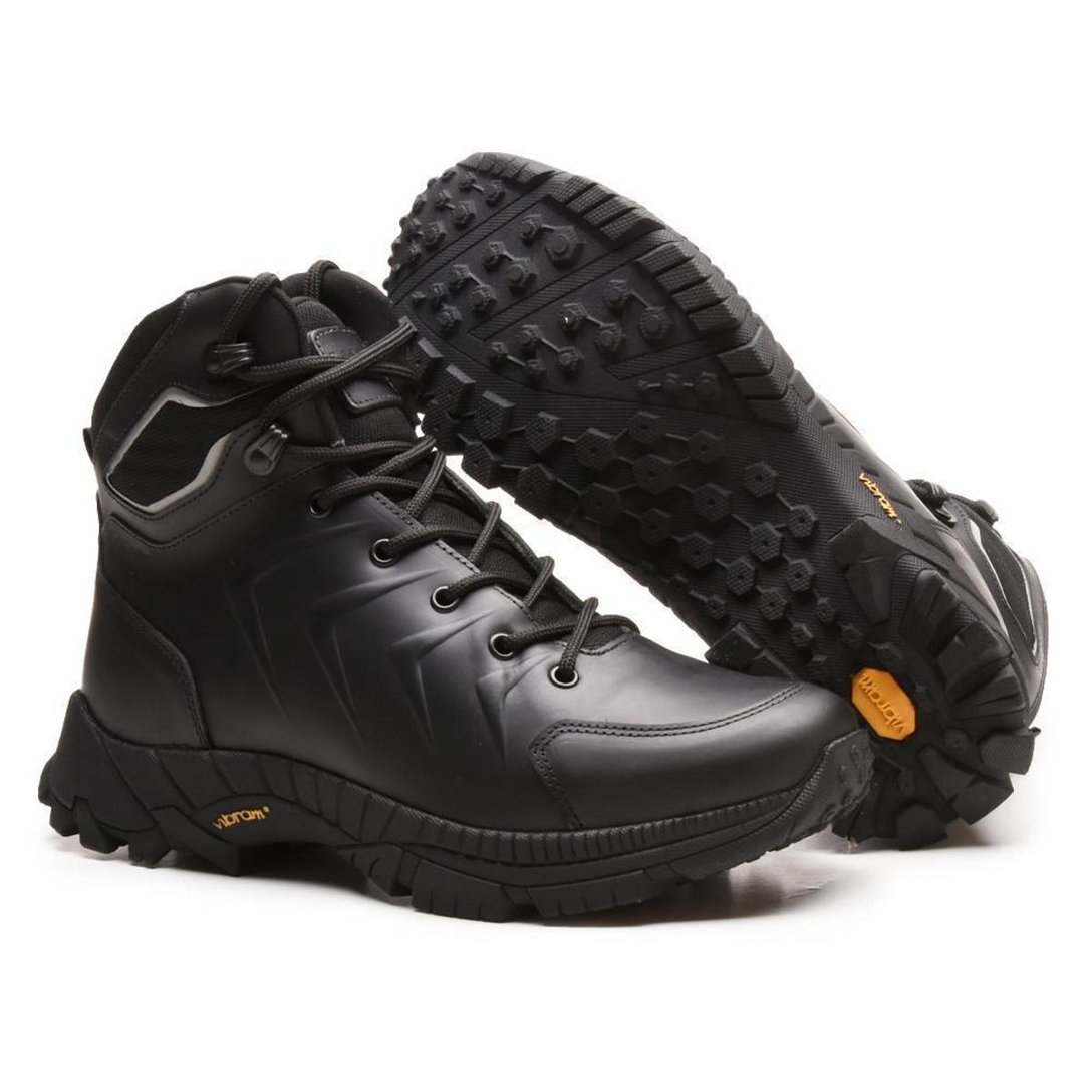 Bota Masculina Adventure Couro Impermeável Trilas Aventuras - Preto ...