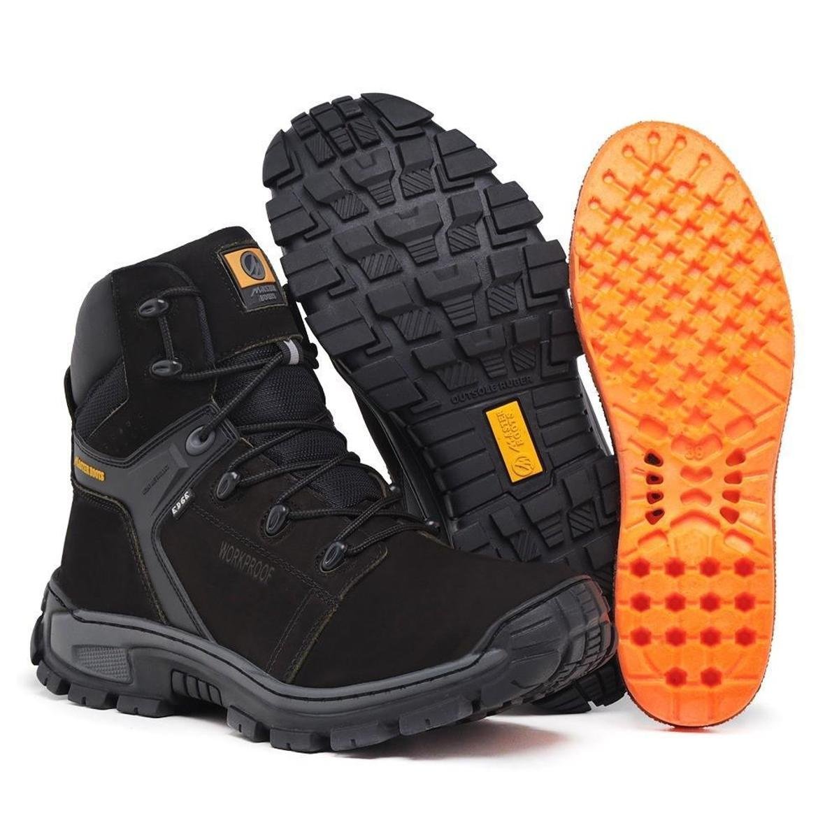 Bota Masculina para Trabalho com C.A Couro Cano Alto Segurança - Marrom ...